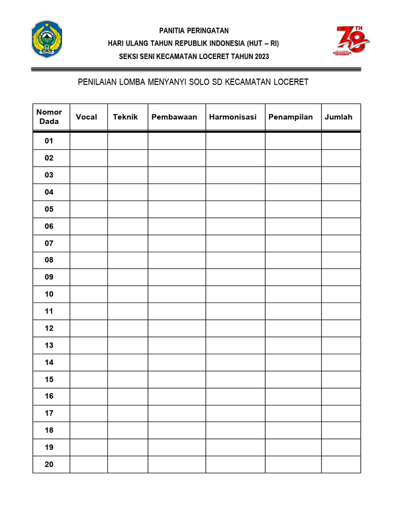 Form Penilaian Lomba Seni | PDF
