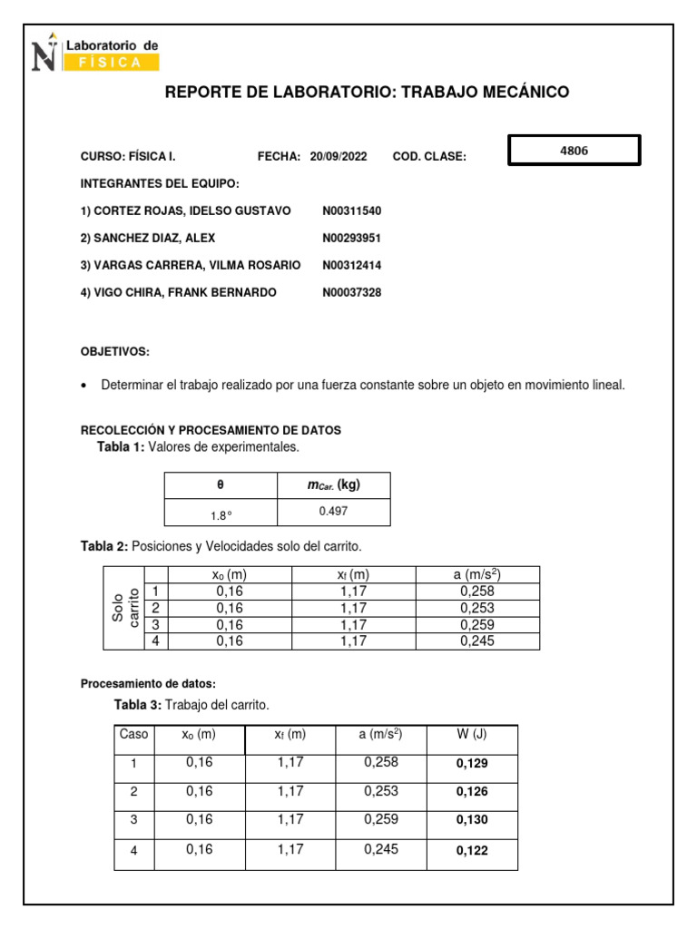 Reporte Lab Fisi1 s05 TM | PDF | Fuerza | Gravedad