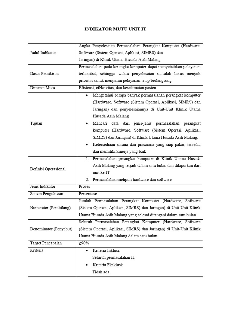 Indikator Mutu Unit It | PDF