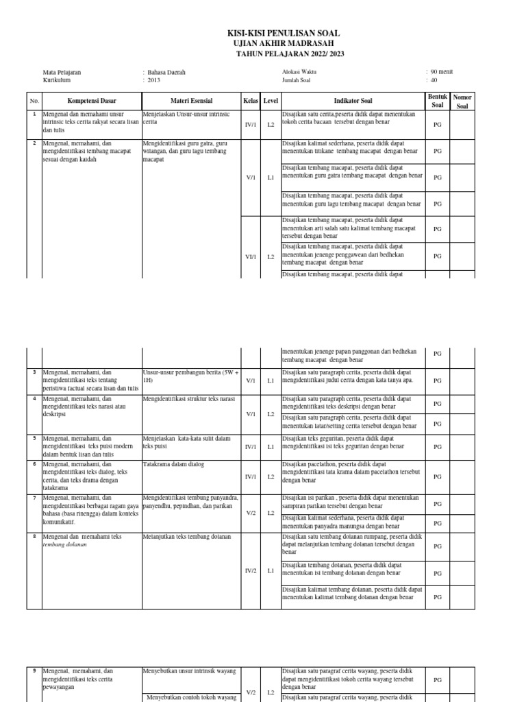 6. Muatan Lokal ( B. Daerah )-1 | PDF