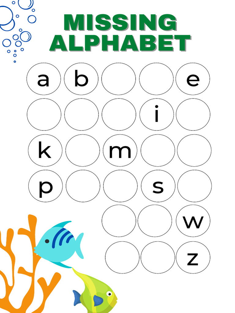 Colorful Fun Under The Sea Themed Missing Lowercase Alphabet Worksheet ...
