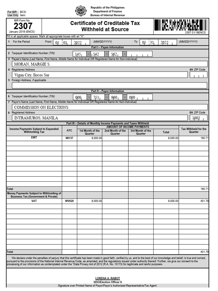 2307 For EBS Private Individual Percenateg Tax | PDF | Value Added Tax ...