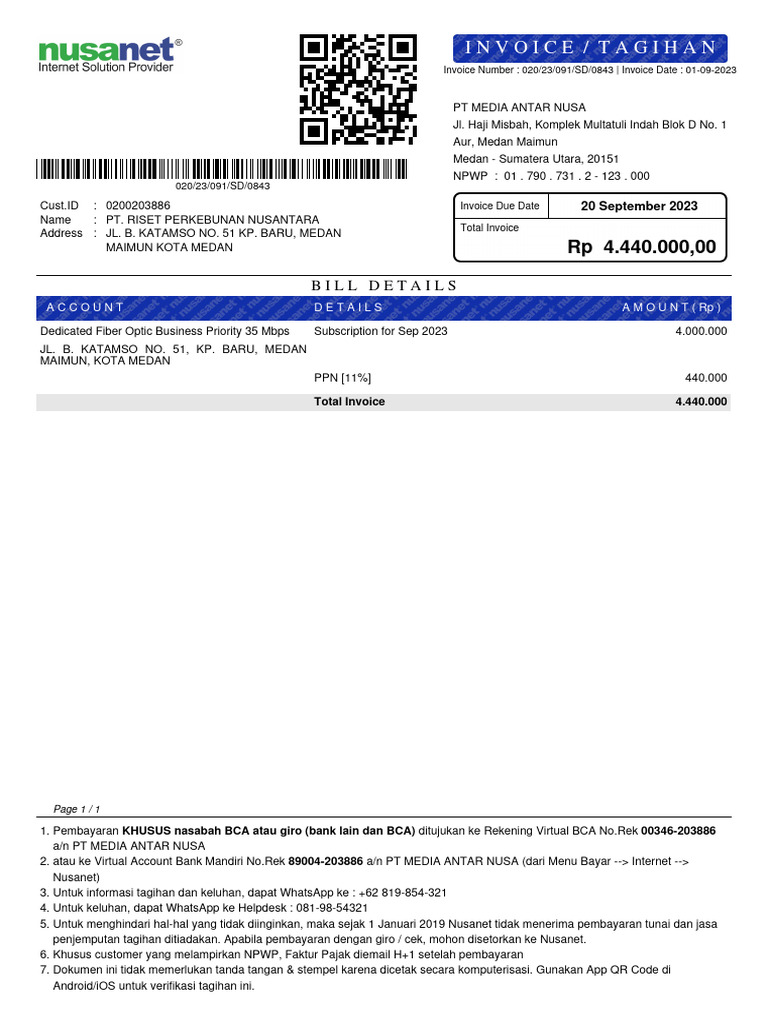 Invoice Nusanet September 2023 | PDF