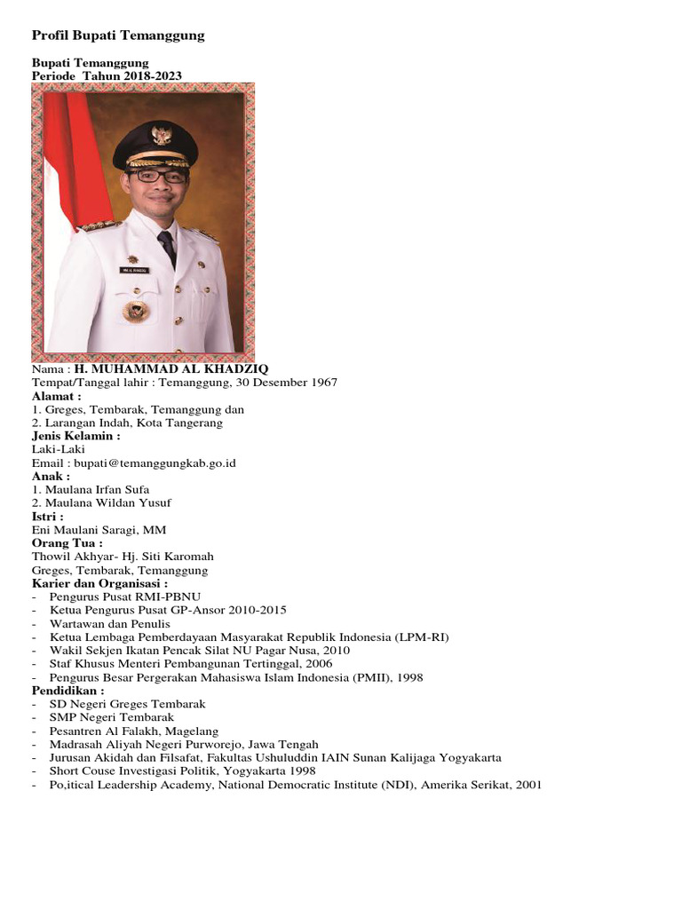 Profil Singkat Pimpinan Pejabat Struktural Badan Publik | PDF