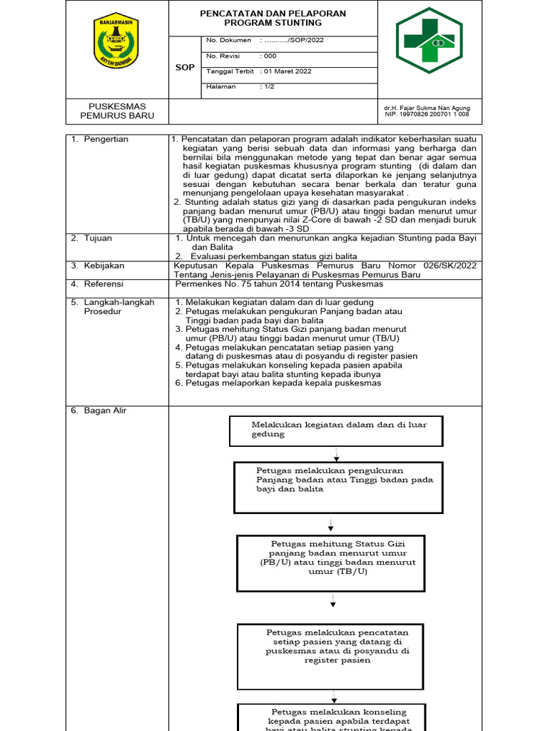 Sop Pencatatan Dan Pelaporan Program Stunting | PDF