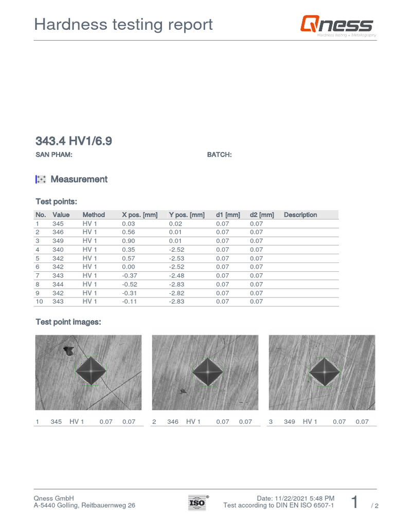Hardness Testing Report: Measurement | PDF