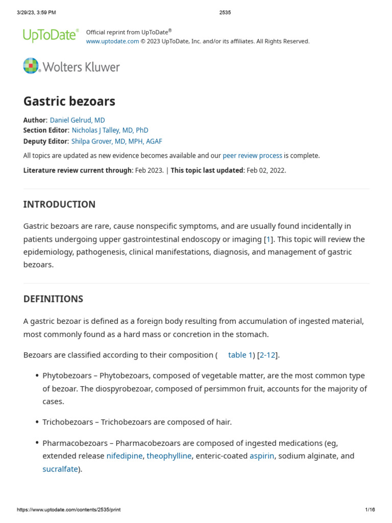 Gastric Bezoars: Daniel Gelrud, MD Nicholas J Talley, MD, PHD Shilpa ...