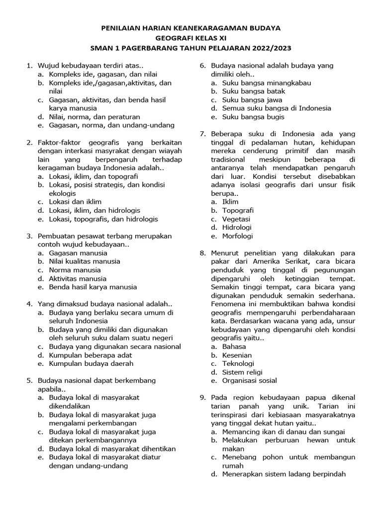 Soal Keragaman Budaya | PDF