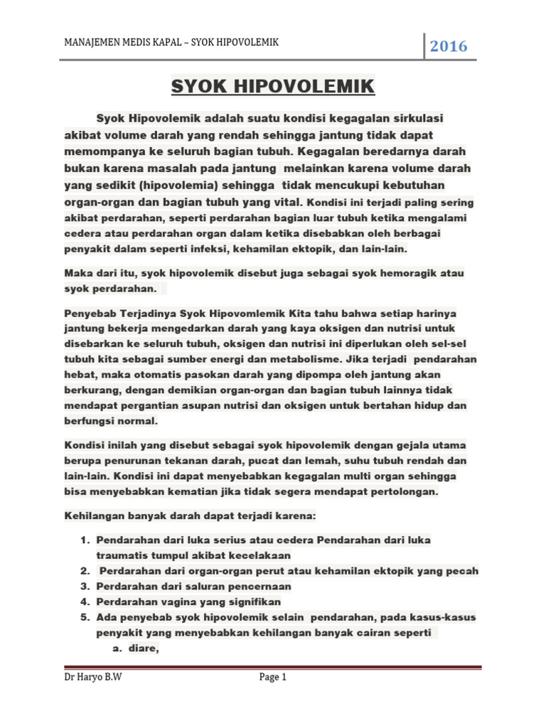 Syok Hipovolemik | PDF