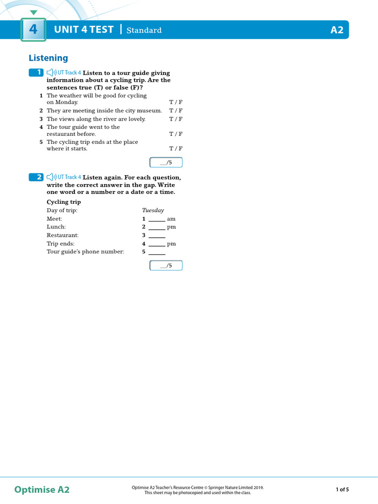 Optimise A2 Unit 4 Test Overview | PDF