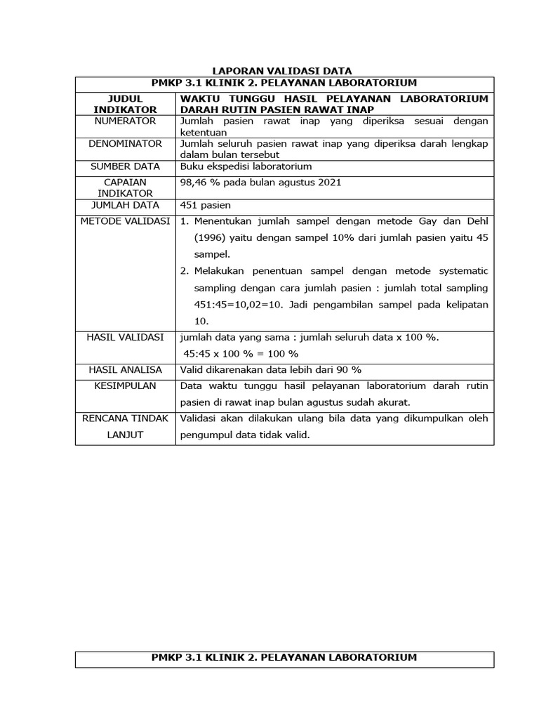 Validasi Data Pelayanan Lab | PDF