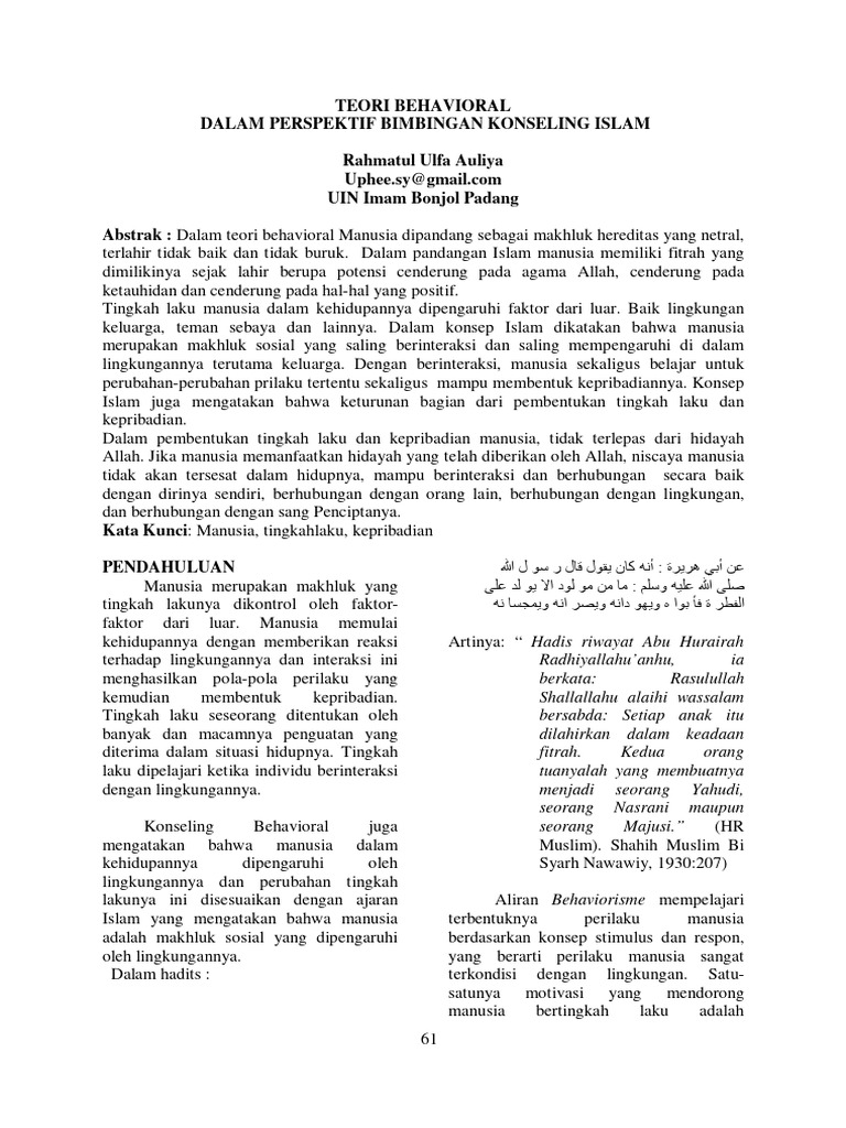 Jurnal TEORI BEHAVIORAL DALAM PERSPEKTIF BKI | PDF