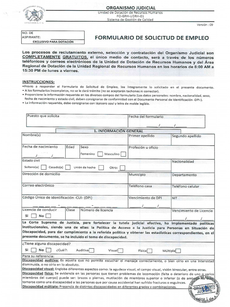 Version 9 Formulario de Solicitud de Empleo | PDF