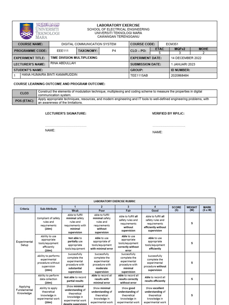 Cover Page (Lab Report) and Rubric Template - Revised | PDF