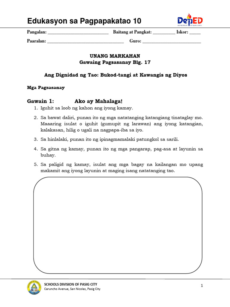 EsP 10 Q1 G.Pagsasanay 17 | PDF