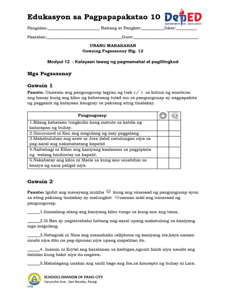 EsP-10-Q1-G.Pagsasanay-12 | PDF