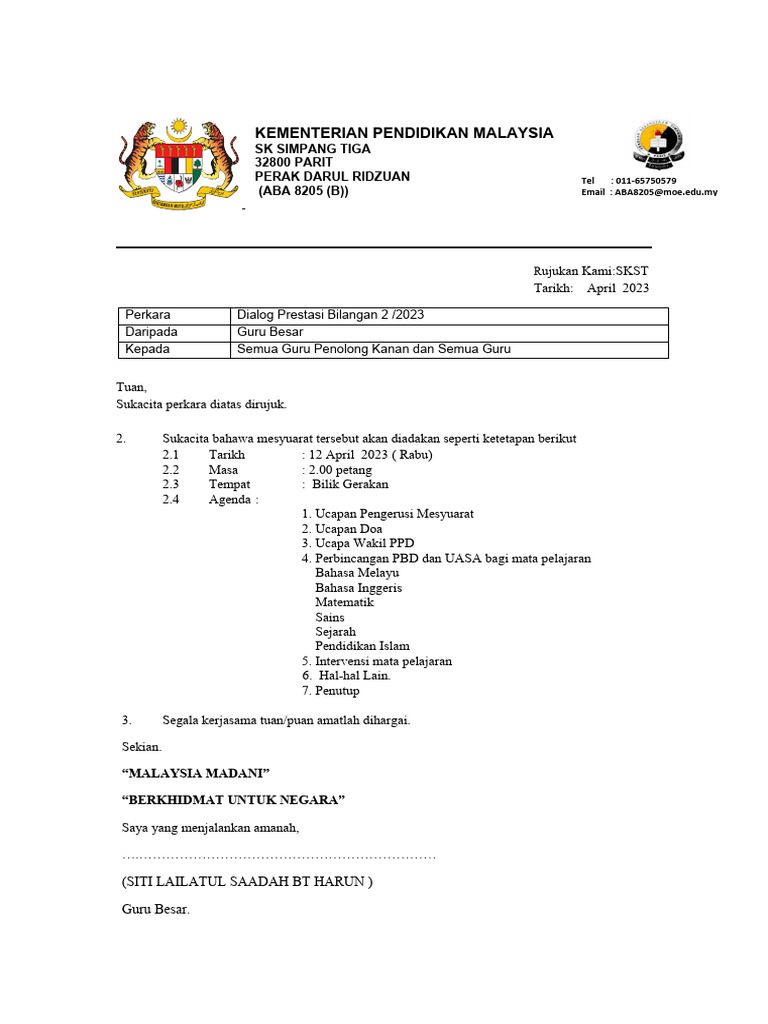 NOTIS MESY Dialog Prestasi | PDF