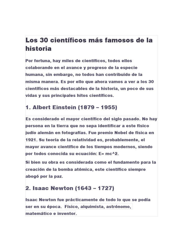 Los 30 Científicos Más Famosos de La Historia | PDF
