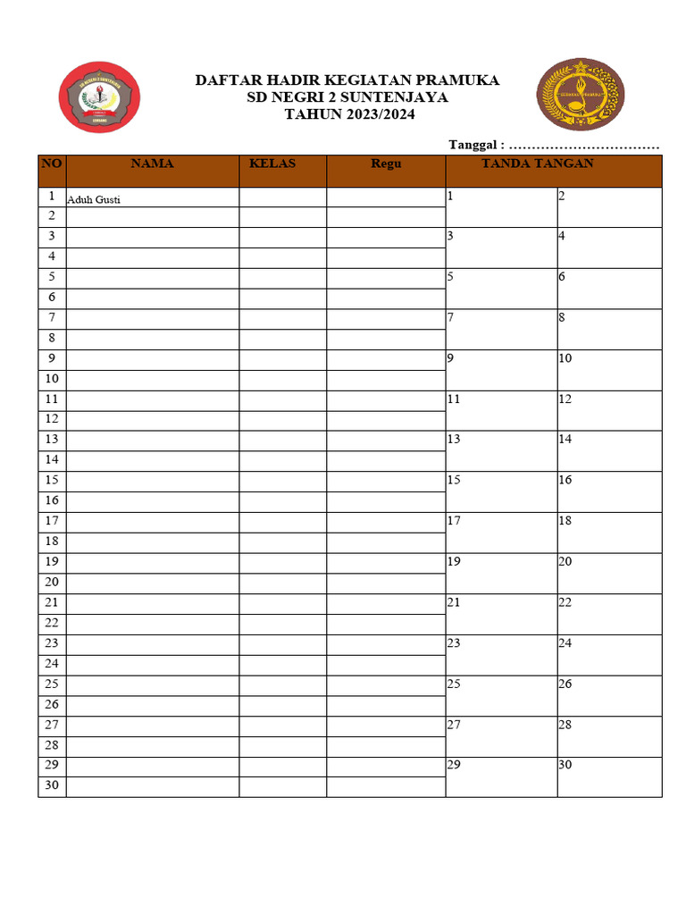 Daftar Hadir Pramuka SD2 | PDF