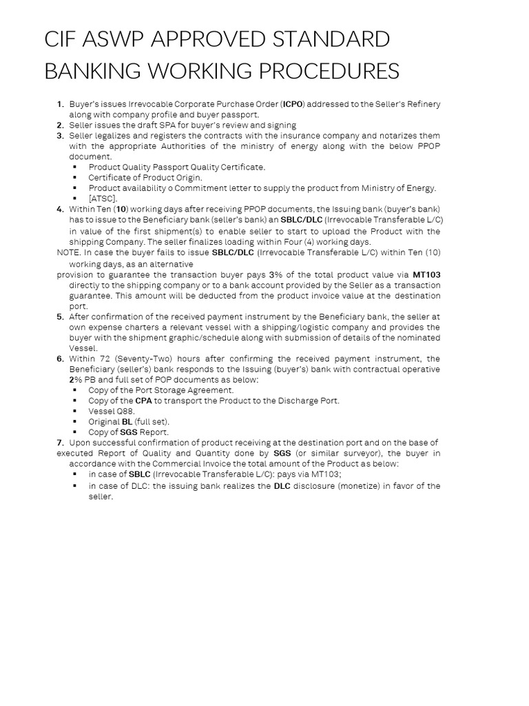 Cif Aswp Approved Standard Banking Working Procedures2 | PDF | Letter ...