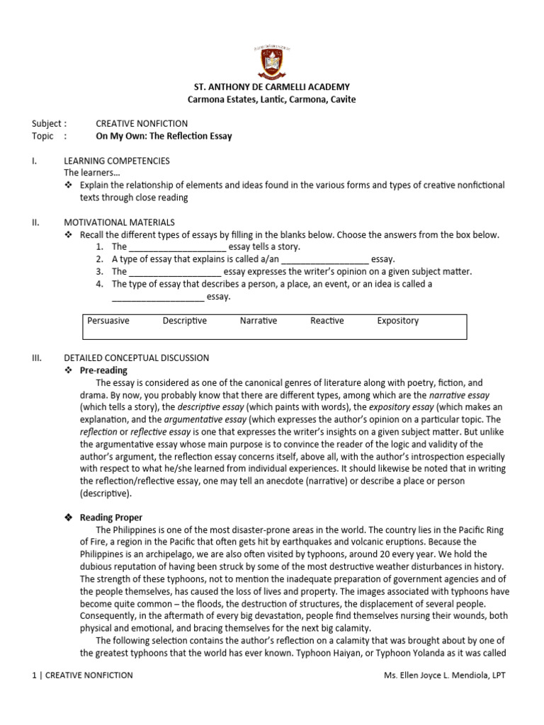 CNF Mod13 Reflection Essay | PDF | Essays