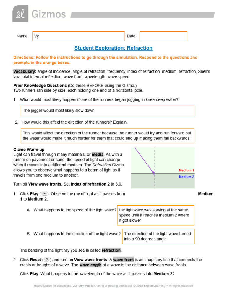 Refraction Lab - Gizmo | PDF