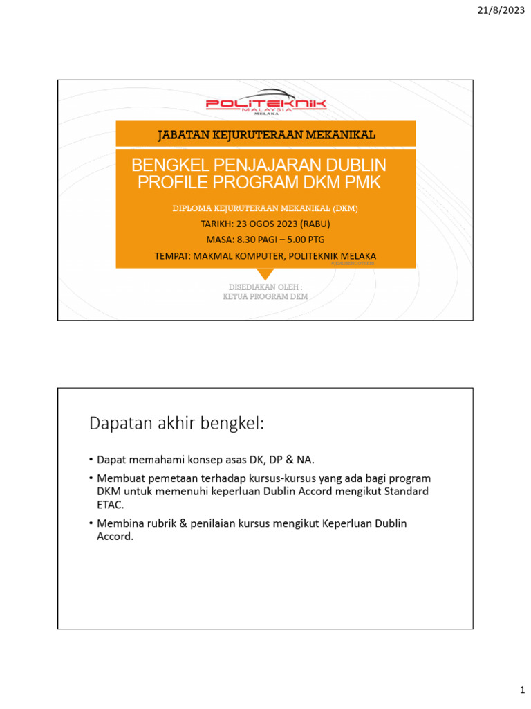 Bengkel Penjajaran Dublin Profile DKM PMK 2023 | PDF