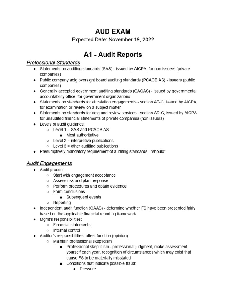 Aud Notes | PDF | Auditor's Report | Financial Audit