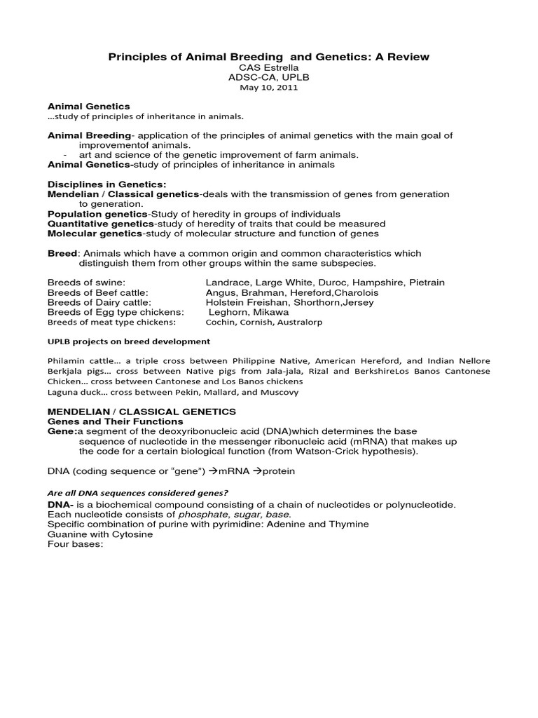 Principles of Animal Breeding and Genetics | PDF | Genetics | Ploidy