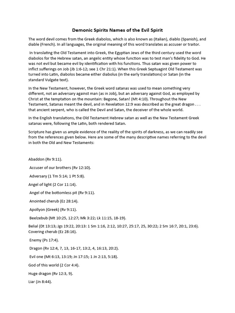 List of Demonic Spirits Names | PDF | Satan | Devil