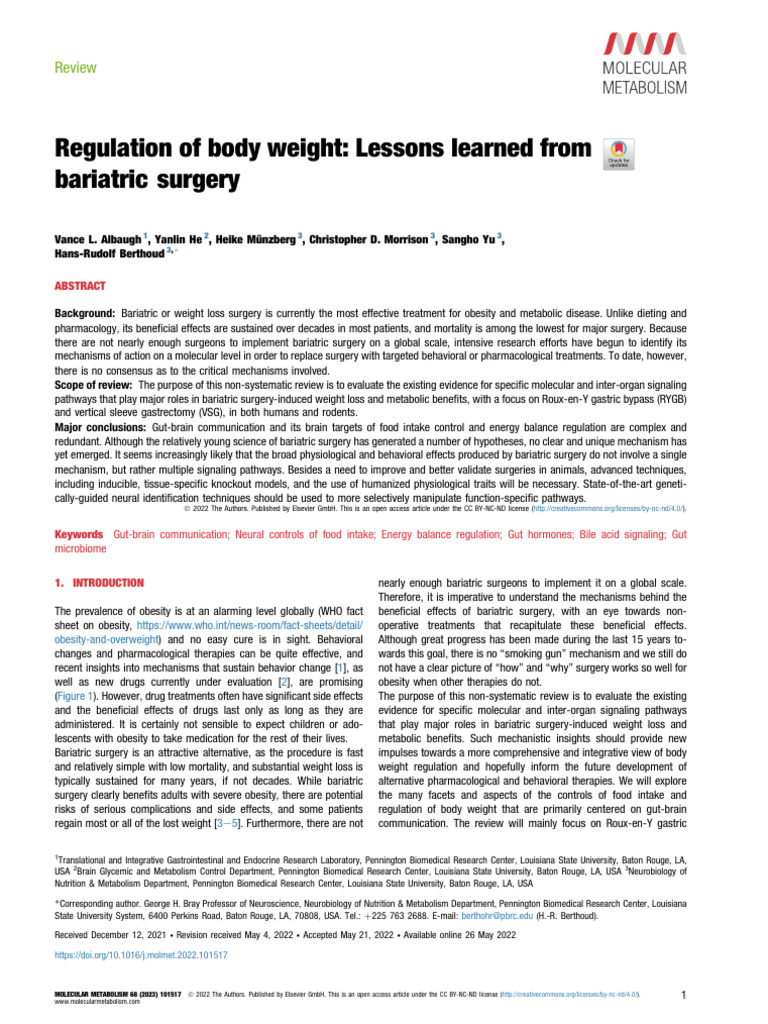 Regulation of Body Weight Lessons Learned From | PDF | Bariatric ...
