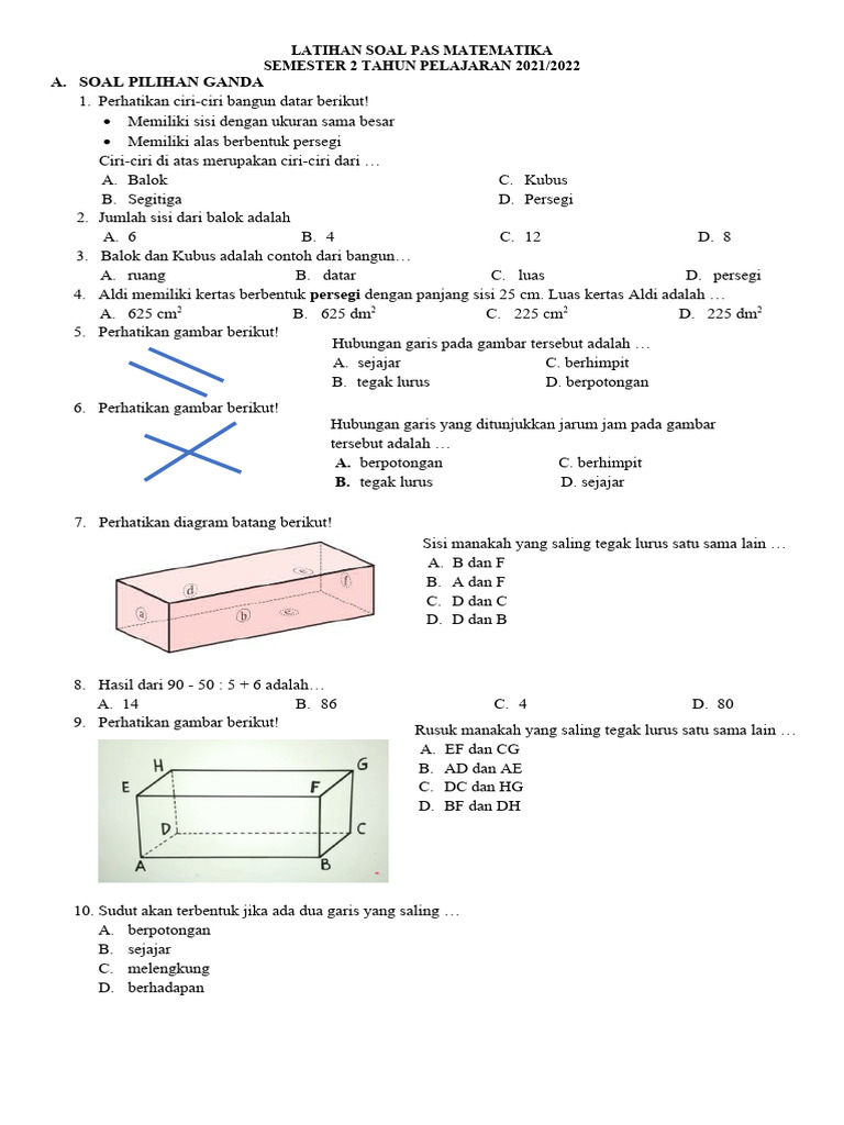 Soal Latihan Pas Matematika Kelas 4 Sem 2 | PDF