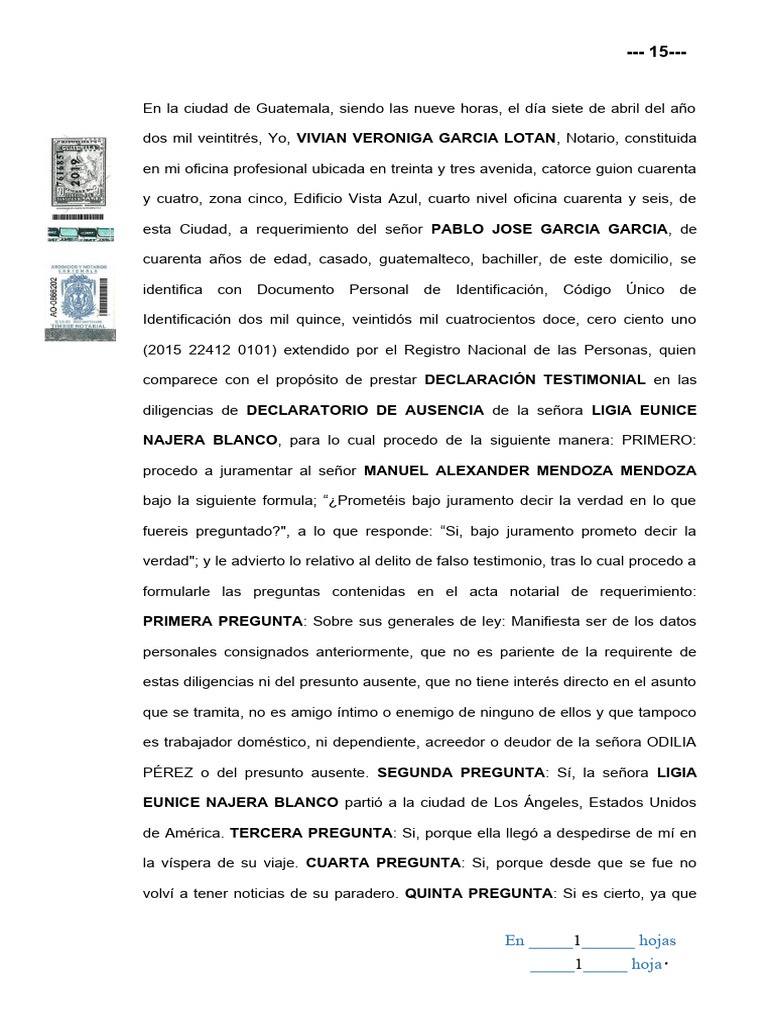 Ejemplo de Declaracion de Testigos | PDF