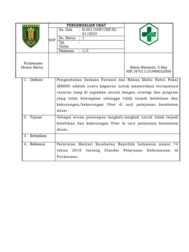 SOP pengendalian obat | PDF