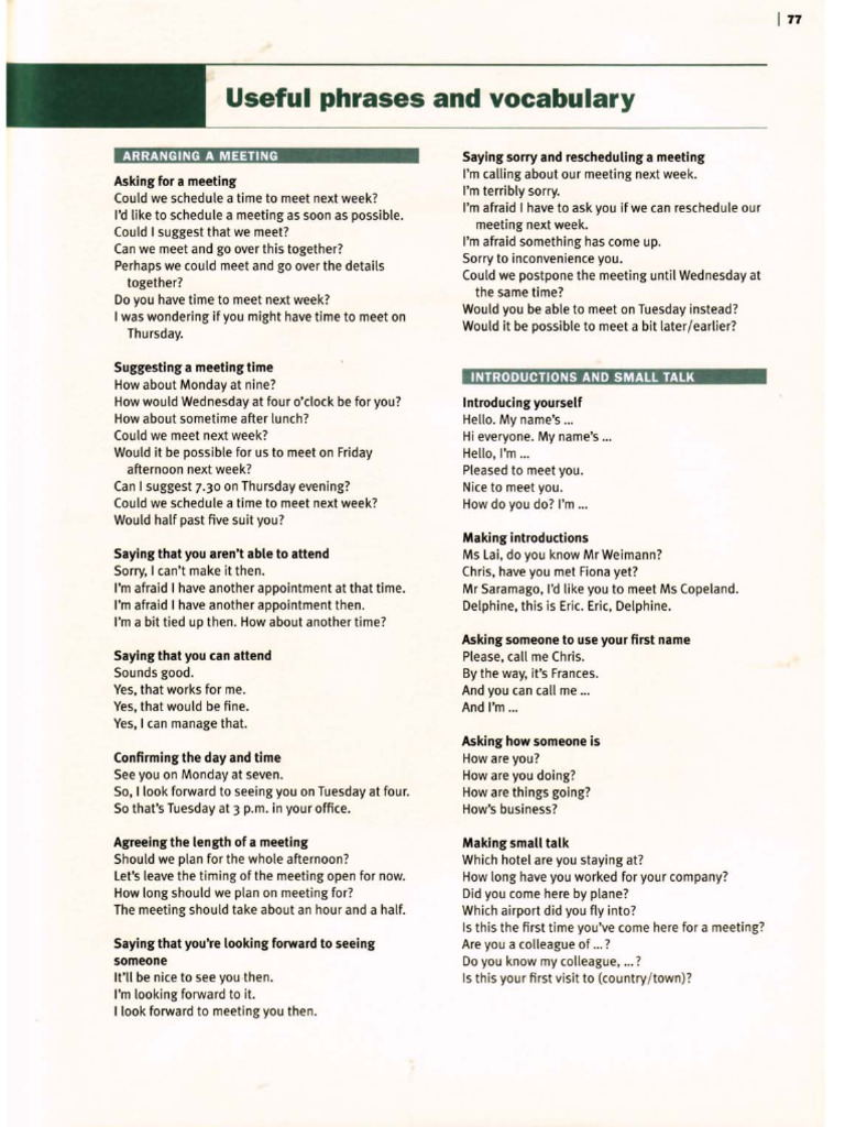 English For Meetings (Useful Phrases and Vocabulary) | PDF