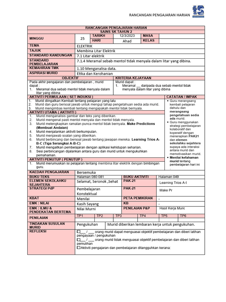 RPH Minggu 25 Sains THN 2 2023 by Cikgu Gorgeous | PDF