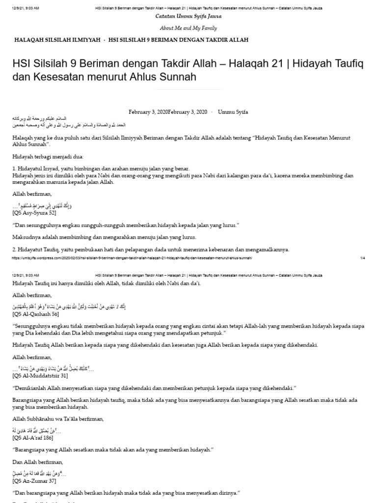 HSI Silsilah 9 Beriman Dengan Takdir Allah - Halaqah 21 - Hidayah Taufiq Dan Kesesatan Menurut ...