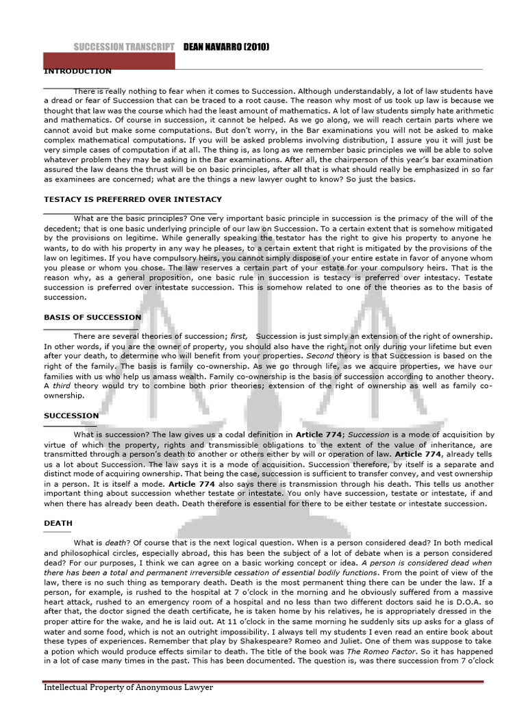Wills Transcript Dean Navarro Willls and Sucession Compress | PDF