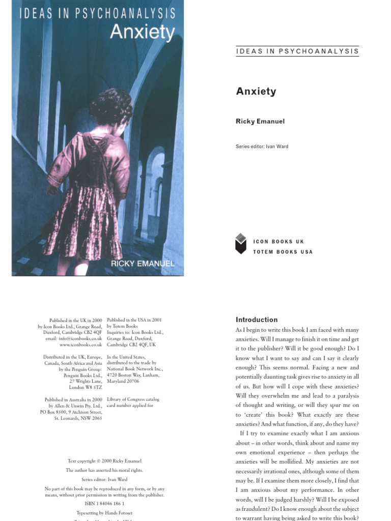 Anxiety (Ideas in Psychoanalysis) (Ricky Emanuel) | PDF
