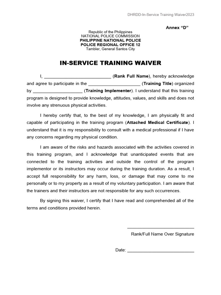 In-Service Training Waiver Form | PDF