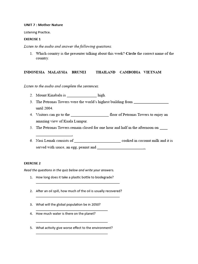 Form 4 UNIT 7 Listening Pactice | PDF Form 4 UNIT 7 Listening Pactice | PDF