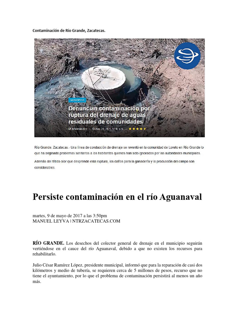 Contaminación de Río Grande | PDF | Alcantarillado | Contaminación