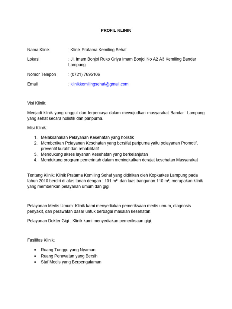 Profil Klinik Kemiling | PDF