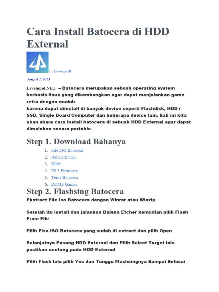 Cara Install Batocera Di HDD External | PDF