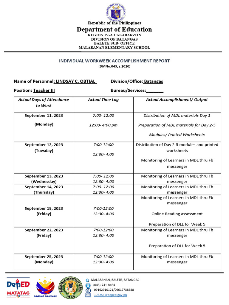 Accomplishment-Report MDL | PDF