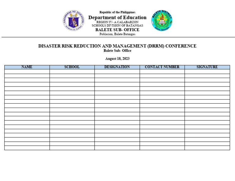 DRRM Conference - Attendance Sheet | PDF