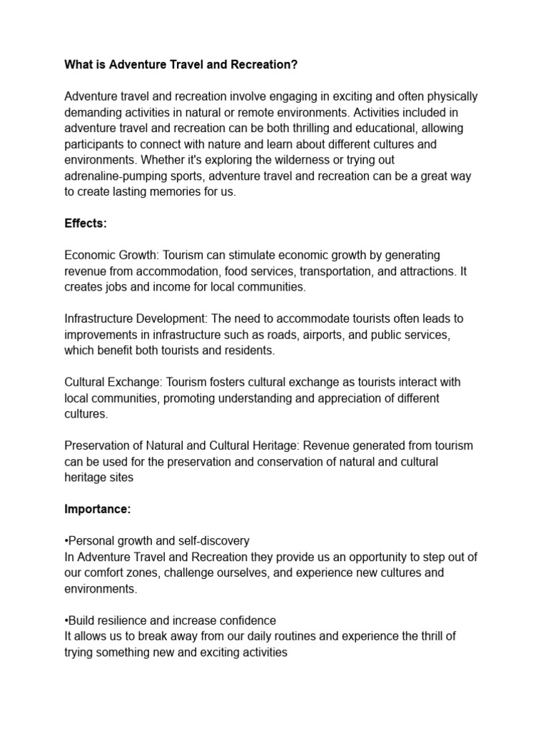 Adventure Travel and Recreation | PDF | Tourism | Adventure Travel