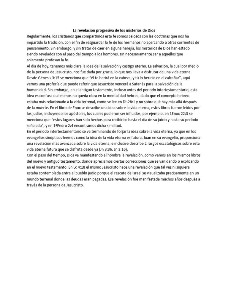 La Revelación Progresiva de Los Misterios de Dios | PDF