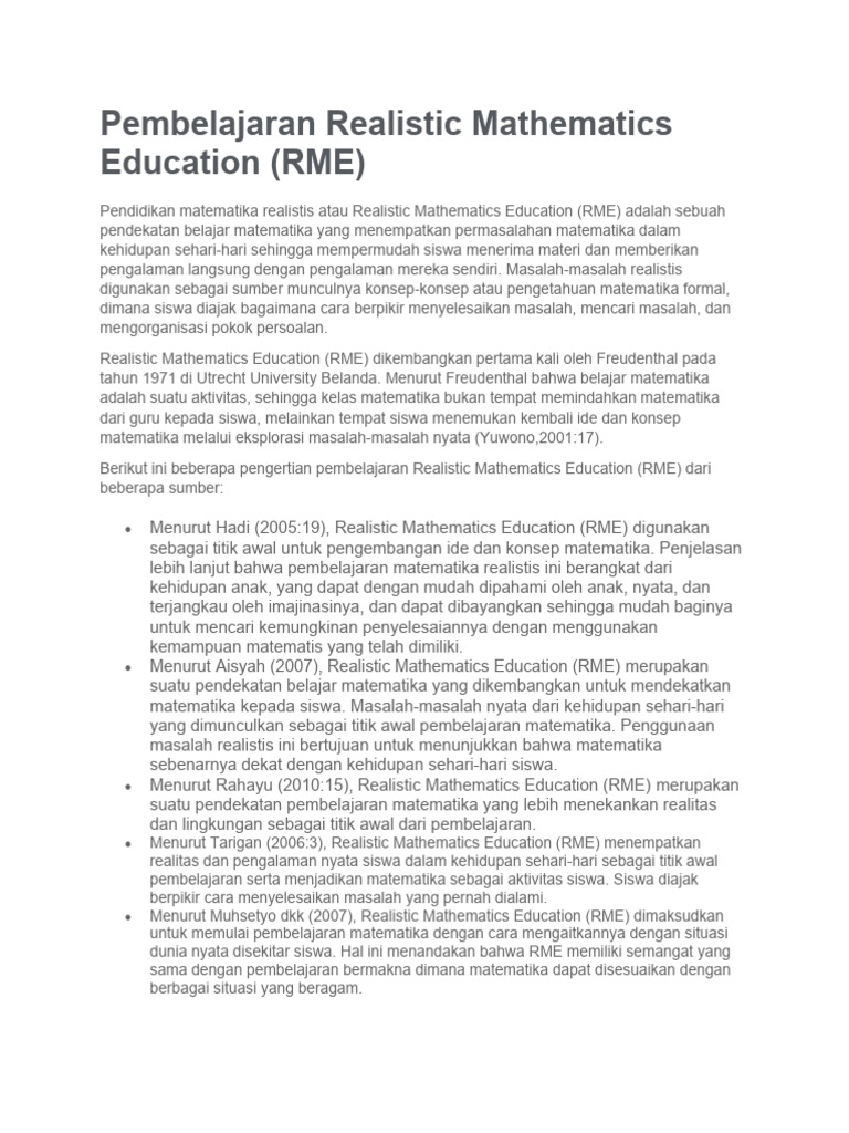 Model Pembelajaran RME dalam Matematika | PDF
