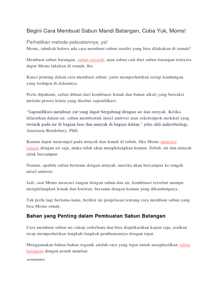 Begini Cara Membuat Sabun Mandi Batangan | PDF